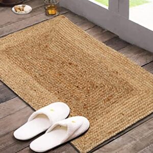 Bedding Craft Hand Woven Farmhouse 2x3 Ft Tightly Braided Chindi and Jute Rug 24x36 Natural – Reversible Durable Sustainable for Home Décor