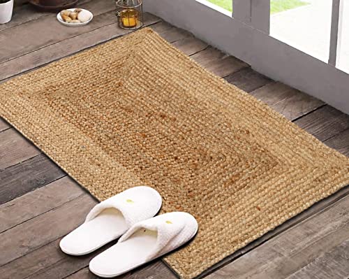 Bedding Craft Hand Woven Farmhouse 2x3 Ft Tightly Braided Chindi and Jute Rug 24x36 Natural – Reversible Durable Sustainable for Home Décor