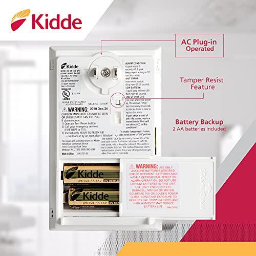 Kidde Carbon Monoxide Detector, AC Plug-in with Battery Backup, CO Alarm with Replacement Alert & Smoke Detector, Battery Powered with Test Button