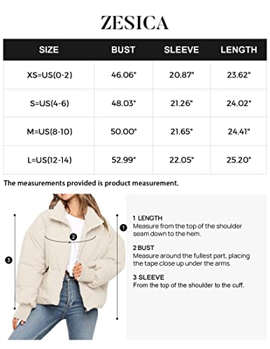 ZESICA Women's Winter Warm Long Sleeve Zip Up Drawsting Baggy Cropped Puffer Down Jacket Coat Outerwear,Cream,X-Small