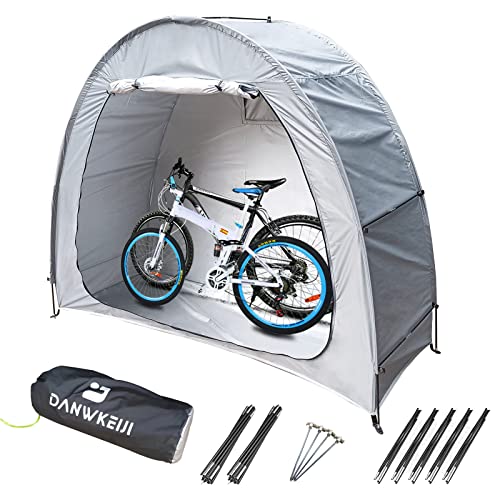 DANWKEIJI Bike Tent Storage Shed Outdoor Portable Waterproof for 2 Bike Oxford 210d Covers Side Dust Tent for Camping Hiking Yard Garden,Travel Bag (BrightGrey)