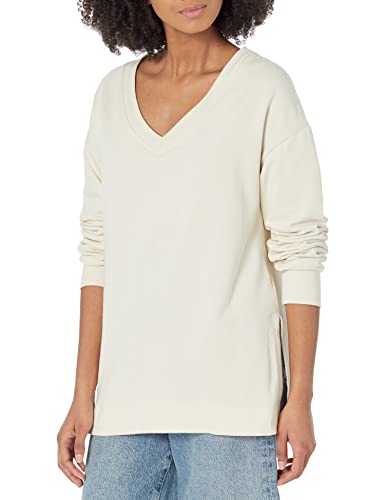 GAP womens Fleece Oversized Vneck Tunic Sweatshirt, Beach Pebble, Small US