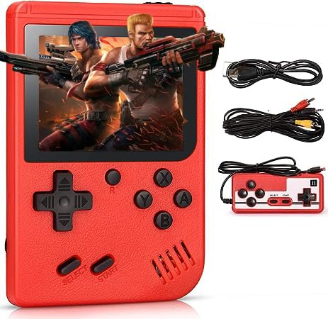 Retro Handheld Game Consoles, Portable Mini Video Game Console with 500 Classical FC Games, 3-Inch Color Screen Support for Connecting TV & Two Players (Red)