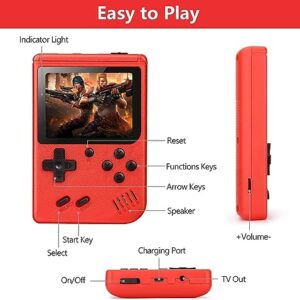 Retro Handheld Game Consoles, Portable Mini Video Game Console with 500 Classical FC Games, 3-Inch Color Screen Support for Connecting TV & Two Players (Red)