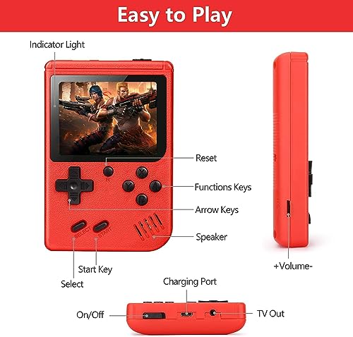 Retro Handheld Game Consoles, Portable Mini Video Game Console with 500 Classical FC Games, 3-Inch Color Screen Support for Connecting TV & Two Players (Red)