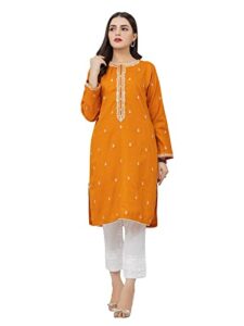 edenrobe women's pakistani indian kurti pret - stitched ladies kurta/tunic top 217351 dark mustard