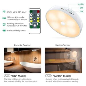 Lightbiz Warm Color LED Closet Lights Wireless Motion Sensor Puck Light, USB Rechargeable Battery Operated Puck Lights with Remote, Dimmer Under Cabinet Counter Lighting for Kitchen, Wardrobe (6 Pack)