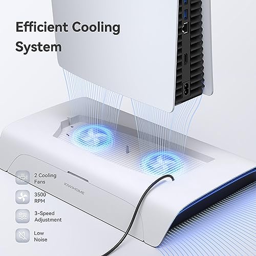 KIWIHOME Cooling Station for PS5 Accessories, Vertical Stand with RGB for Console, 3-Level Fan, Dual Controller Charging Station, 10 Game Slots, Compatible with Disc & Digital Edition