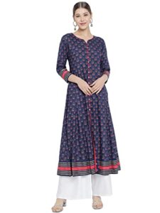 yash gallery women's plus size floral printed anarkali kurta (blue)