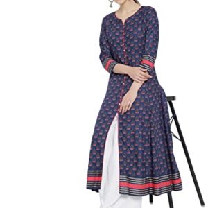 Yash Gallery Women's Plus Size Floral Printed Anarkali kurta (Blue)