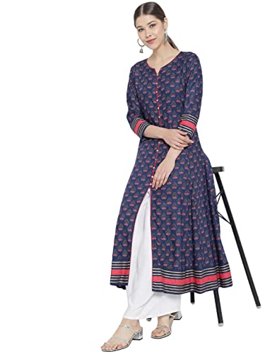 Yash Gallery Women's Plus Size Floral Printed Anarkali kurta (Blue)