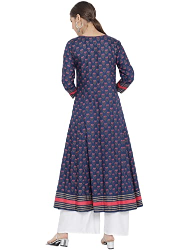 Yash Gallery Women's Plus Size Floral Printed Anarkali kurta (Blue)