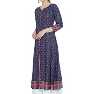 Yash Gallery Women's Plus Size Floral Printed Anarkali kurta (Blue)