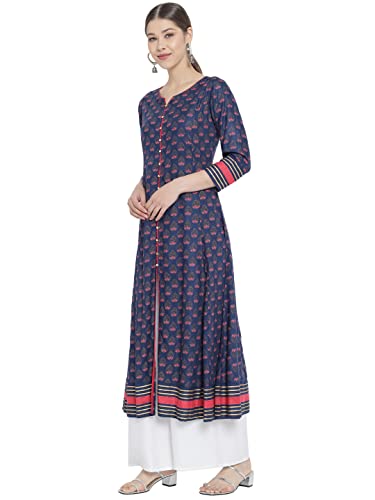 Yash Gallery Women's Plus Size Floral Printed Anarkali kurta (Blue)