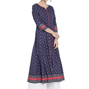 Yash Gallery Women's Plus Size Floral Printed Anarkali kurta (Blue)