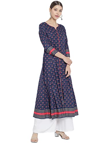 Yash Gallery Women's Plus Size Floral Printed Anarkali kurta (Blue)