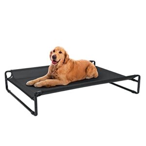 veehoo original cooling elevated dog bed, outdoor raised dog cots bed for large dogs, portable standing pet bed with washable breathable mesh, no-slip feet for indoor outdoor, large, black, cwc2201