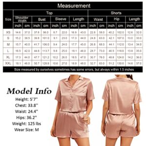 Awvuq Silk Satin Pajamas for Women, Two-piece Short Sleeve Sleepwear Loungewear Button-Down Pj Sets XS-XXL Pink