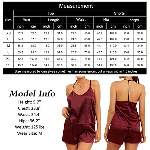 Awvuq Womens Sexy Pajamas for Women, Two-piece Sleepwear Satin Silk Pajamas Cami Tops Shorts Pj Sets (XS-XXL) Red