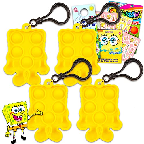 Spongebob Squarepants Pop Fidget Toys Set - Party Favors Bundle Including 4 Spongebob Fidget Keychains Plus Spongebob Stickers and More for Kids (Spongebob Fidgets)