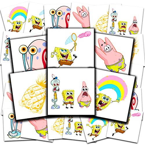 Spongebob Squarepants Tattoos Party Favors Bundle ~ 70+ Pre-Cut Individual 2" x 2" Spongebob Temporary Tattoos for Kids Boys Girls (Spongebob Party Supplies MADE IN USA)