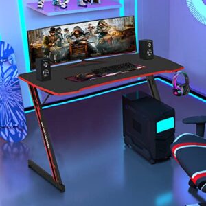 BestOffice 35"/39"/47" Computer Desk Z Shaped Workstation Ergonomic Table with Headphone Hook for Game Players (Red, 47 in)