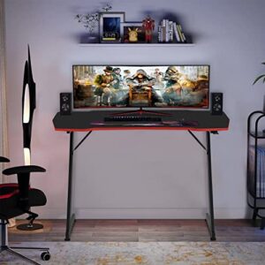 BestOffice 35"/39"/47" Computer Desk Z Shaped Workstation Ergonomic Table with Headphone Hook for Game Players (Red, 47 in)