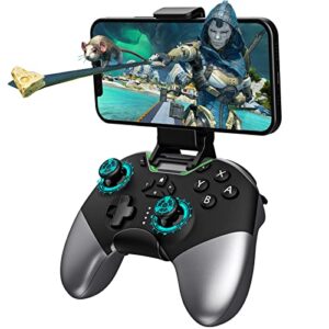 bluetooth controller for switch/pc/iphone/android/apple arcade mfi games/tv/steam, pro wireless game controller with phone clip with newly launched lock joystick speed function/6-axis gyro/dual motor