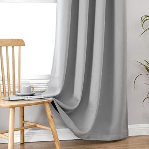 ChrisDowa 100% Blackout Curtains for Bedroom with Black Liner, 2 Thick Layers Total Blackout Thermal Insulated Grommet Window Curtains 63 Inch Length 2 Panels Set (Light Grey, 42 x 63 Inch)