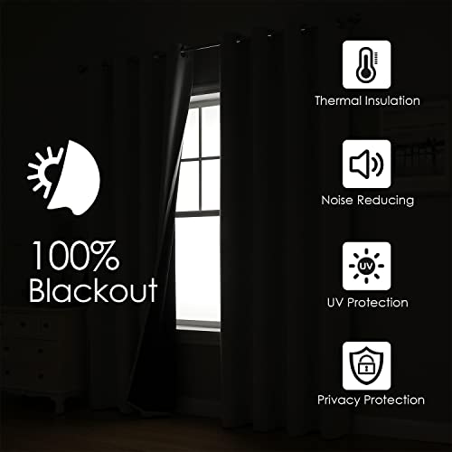 ChrisDowa 100% Blackout Curtains for Bedroom with Black Liner, 2 Thick Layers Total Blackout Thermal Insulated Grommet Window Curtains 63 Inch Length 2 Panels Set (Light Grey, 42 x 63 Inch)