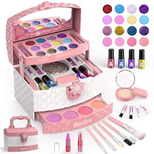 girlshome kids makeup kit for girl 35 pcs washable toddler makeup kit, girl toys real cosmetic little girls makeup set, safe & non-toxic frozen makeup set for 3-12 year old kids birthday gift (pink)