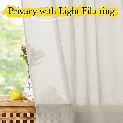 NICETOWN Semi Sheer Light Filtering Linen Curtains for Windows 95 inch Length, Rod Pocket & Back Tab Linen Blend Vertical Drapes Privacy for Bedroom/Living Room, Natural, W52 x L95, 2 Pieces