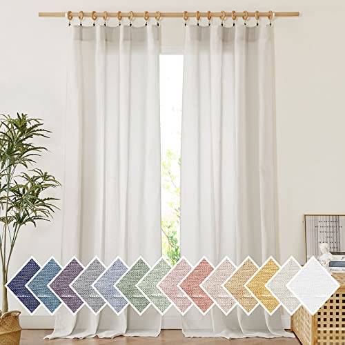 NICETOWN Semi Sheer Light Filtering Linen Curtains for Windows 95 inch Length, Rod Pocket & Back Tab Linen Blend Vertical Drapes Privacy for Bedroom/Living Room, Natural, W52 x L95, 2 Pieces