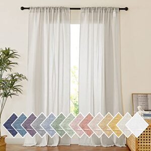 NICETOWN Semi Sheer Light Filtering Linen Curtains for Windows 95 inch Length, Rod Pocket & Back Tab Linen Blend Vertical Drapes Privacy for Bedroom/Living Room, Natural, W52 x L95, 2 Pieces