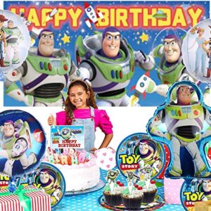 FNTOO Buzz Lightyear Party Supplies Plates Favors Decorations Backdrop Decor Banner Birthday Cake Topper, N02660