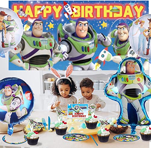 FNTOO Buzz Lightyear Party Supplies Plates Favors Decorations Backdrop Decor Banner Birthday Cake Topper, N02660