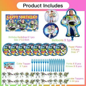 FNTOO Buzz Lightyear Party Supplies Plates Favors Decorations Backdrop Decor Banner Birthday Cake Topper, N02660