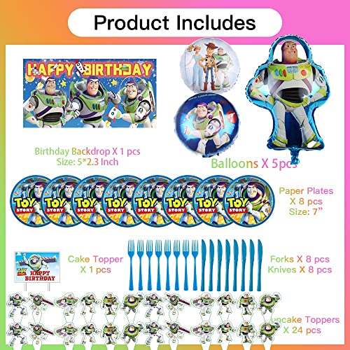 FNTOO Buzz Lightyear Party Supplies Plates Favors Decorations Backdrop Decor Banner Birthday Cake Topper, N02660