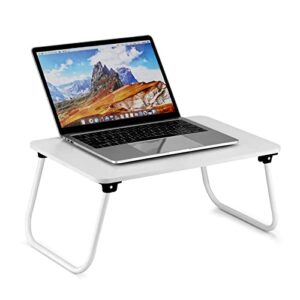 folding lap desk, ruxury laptop stand bed, breakfast serving tray, portable & lightweight mini table, lap tablet desk for sofa couch floor - white