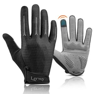 lerway cycling gloves mountain bike gloves: touch screen full finger gloves lightweight mtb bicycle gloves for men women breathable anti-skid shock-absorbing padded gloves for summer biking running