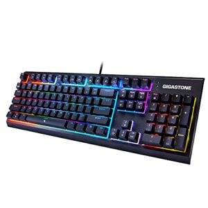 gigastone mechanical keyboard, rgb gaming brown switch, led rainbow backlit wired gaming keyboard, precise tactile feedback, full anti-ghosting, full size 104 keys, black gk-12