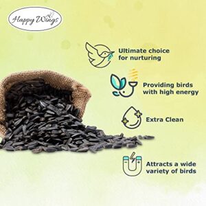 Happy Wings Black Oil Sunflower Bird Food, 5 Pounds | No Grow Seed | Bird Seed for Wild Birds