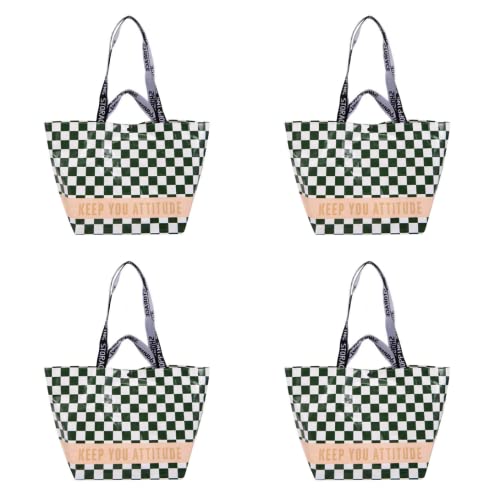 AMEIP Reusable Grocery Bags Foldable, 4 Pack Heavy Duty Large Shopping Cart Totes Portable Waterproof Bag Maximum 50 lbs with Reinforced Bottom & Handles for Cloth Toy Kitchen Picnic (Plaid)