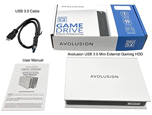 Avolusion Mini Pro-5X 2TB USB 3.0 Portable External Gaming Hard Drive - White (for PS5, Pre-Formatted) - 2 Year Warranty