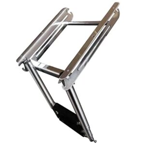 Mojiate Stainless Steel 3 Step Telescoping Folding Boat Boarding Ladder with Press-Type Spring ，for Boat Yacht Swimming Pool，Rated to 400 Pounds