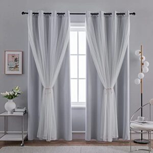 Anytime Home Curtains Blackout and Sheer Layered Solid Window Curtain Panel Pair with Grommet Top, 52Wx63L,Greyish White