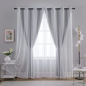 Anytime Home Curtains Blackout and Sheer Layered Solid Window Curtain Panel Pair with Grommet Top, 52Wx63L,Greyish White