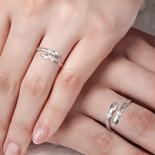 Hug Ring for Women Teen Girls, S925 Sterling Silver Hand Promise Friendship Rings Jewelry Mothers Day Birthday Valentines Gifts for Her Women Mother Daughter Sister