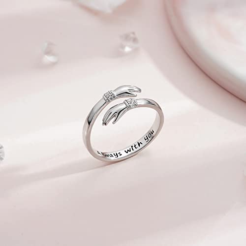 Hug Ring for Women Teen Girls, S925 Sterling Silver Hand Promise Friendship Rings Jewelry Mothers Day Birthday Valentines Gifts for Her Women Mother Daughter Sister