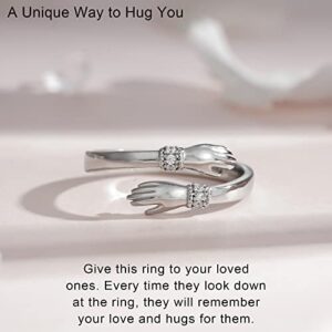 Hug Ring for Women Teen Girls, S925 Sterling Silver Hand Promise Friendship Rings Jewelry Mothers Day Birthday Valentines Gifts for Her Women Mother Daughter Sister